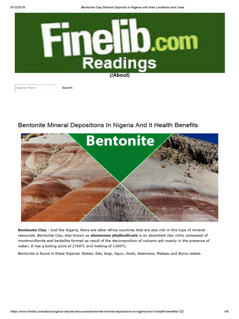 Bentonite Clay Mineral Deposits in Nigeria With Their Locations and ...