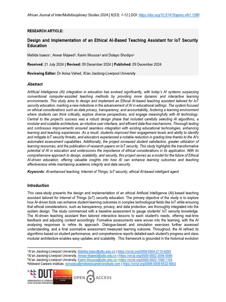Design and Implementation of An Ethical AI-Based Teaching Assistant For ...
