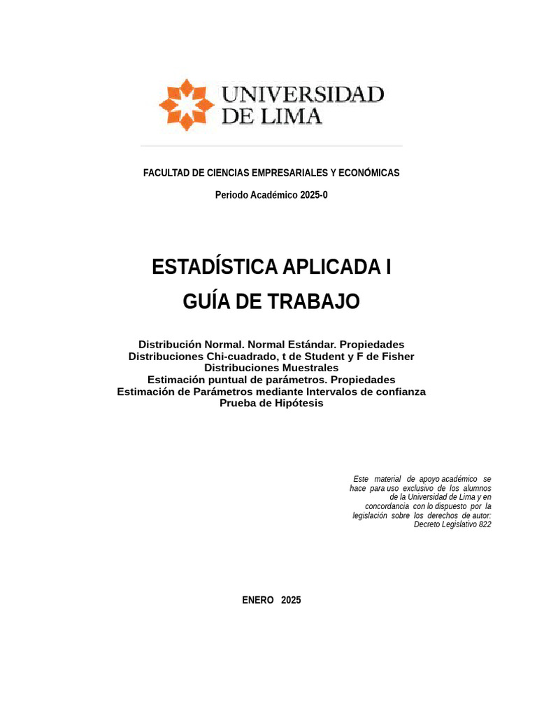 Estad Aplicada I Guía 2025-0(1) | PDF | Desviación Estándar | Muestreo (Estadísticas)