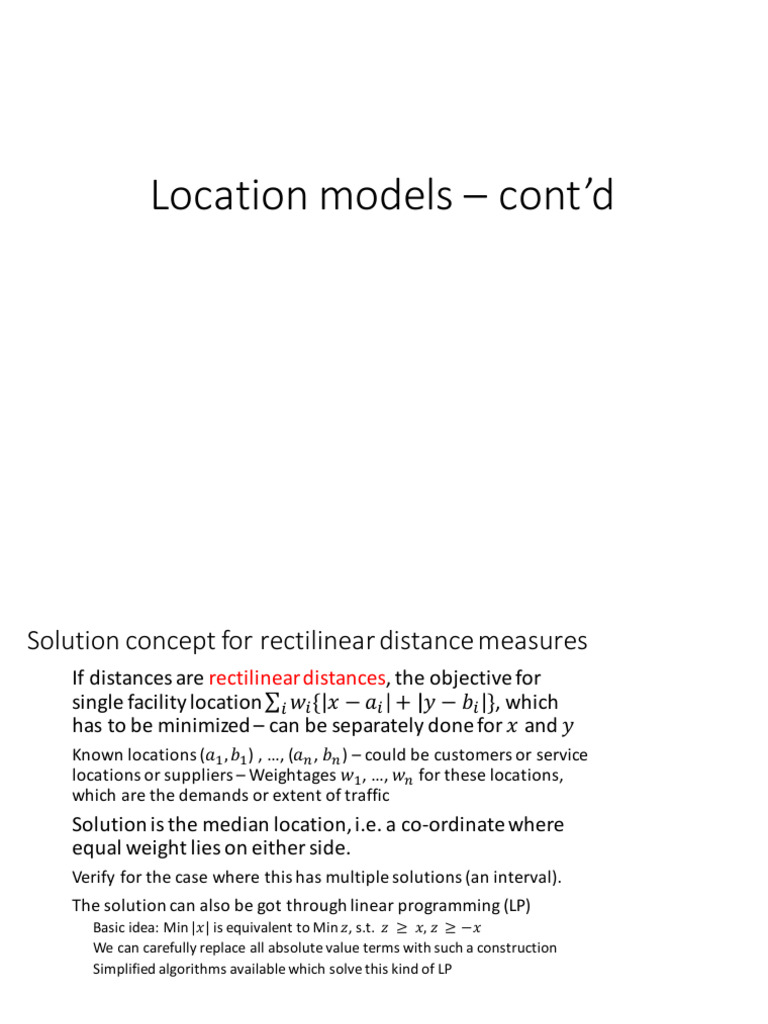 Lecture 4 Location Models 2 | PDF | Median | Algorithms And Data Structures