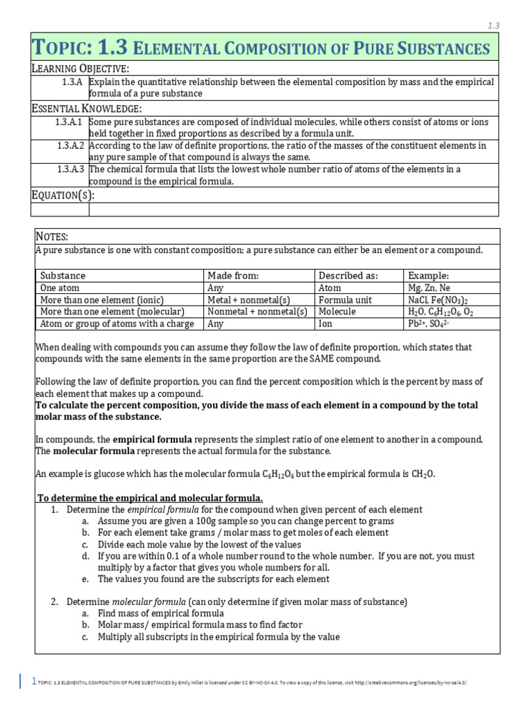 Elemental Composition of Pure Substances | PDF | Mole (Unit) | Chemical ...