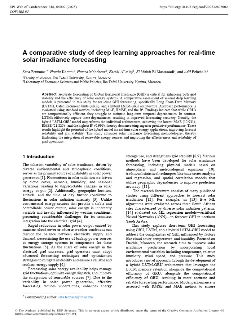 A Comparative Study of Deep Learning Approaches For Real-Time Solar ...