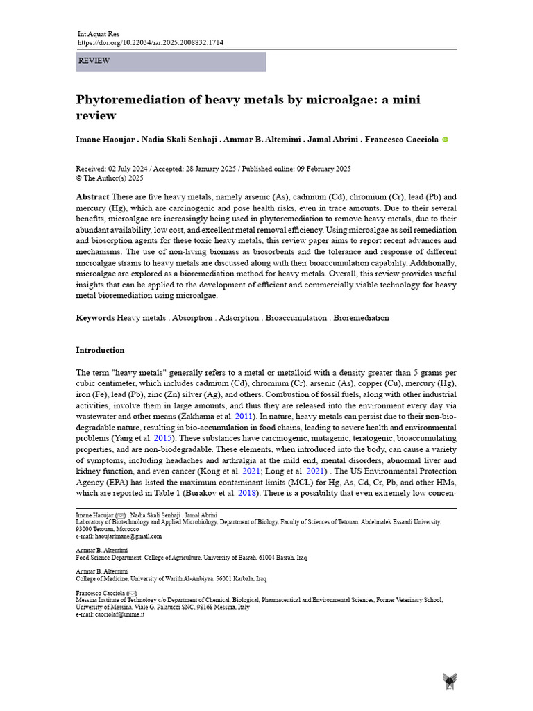 Microalgae in Heavy Metal Phytoremediation | PDF | Antioxidant | Chromium