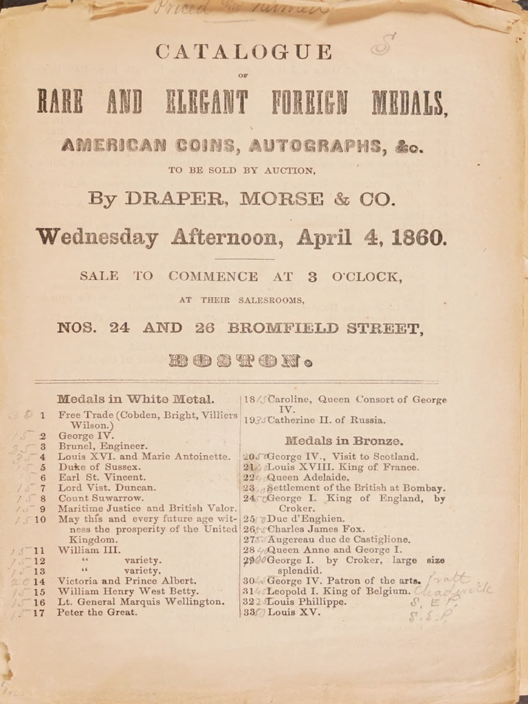 Catalogue of Rare and Elegant Foreign Medals, American Coins ...
