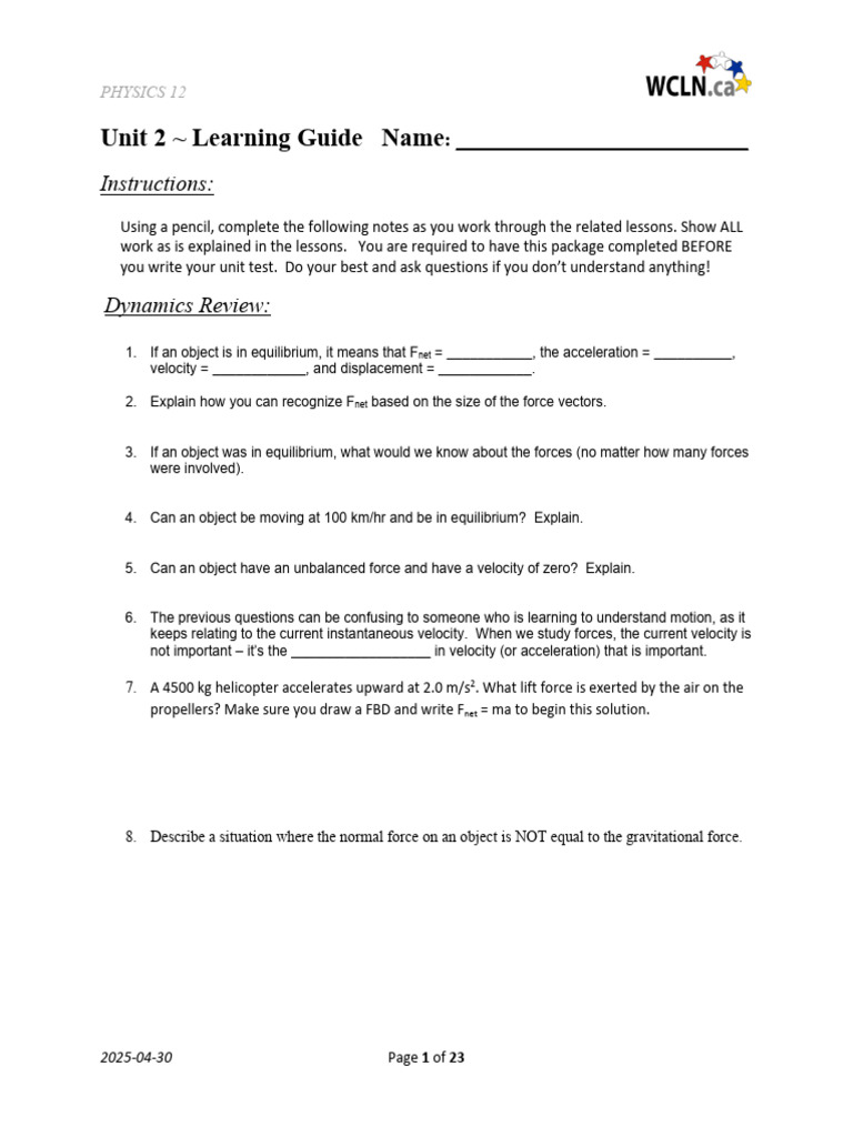 Unit 2 Learning Guide Name: Instructions | PDF