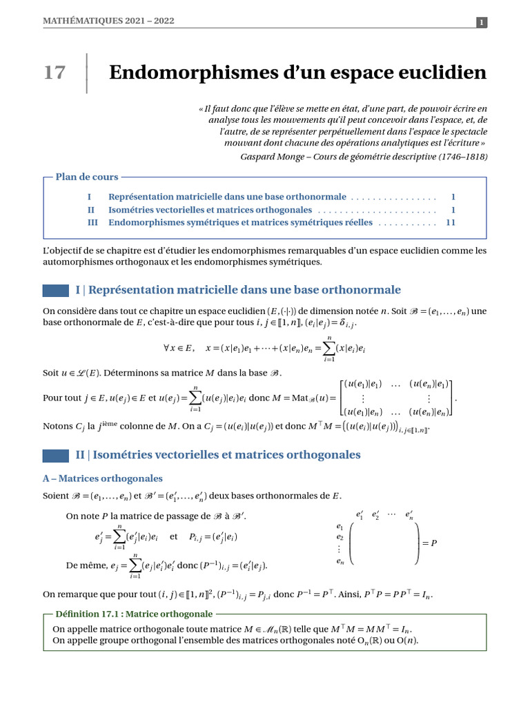 Endomorphismes d'un espace euclidien | PDF | Base (algèbre linéaire ...