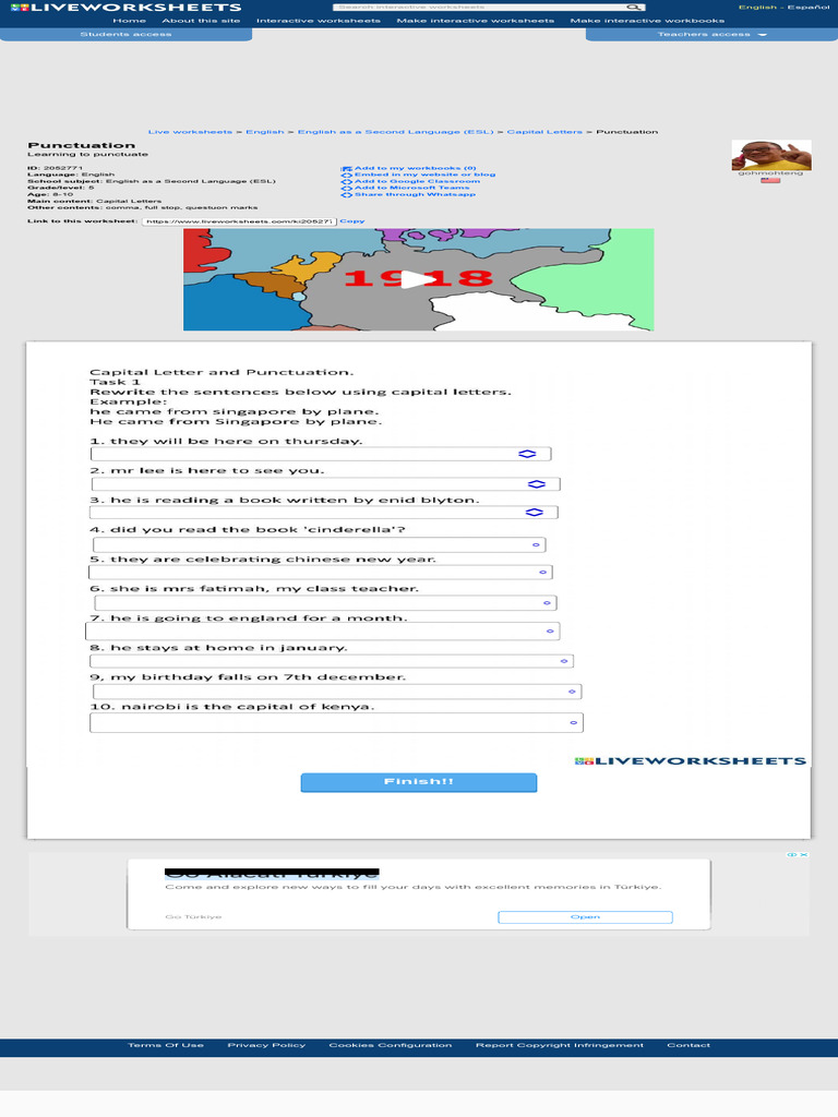 ESL Punctuation Worksheet for Kids | PDF
