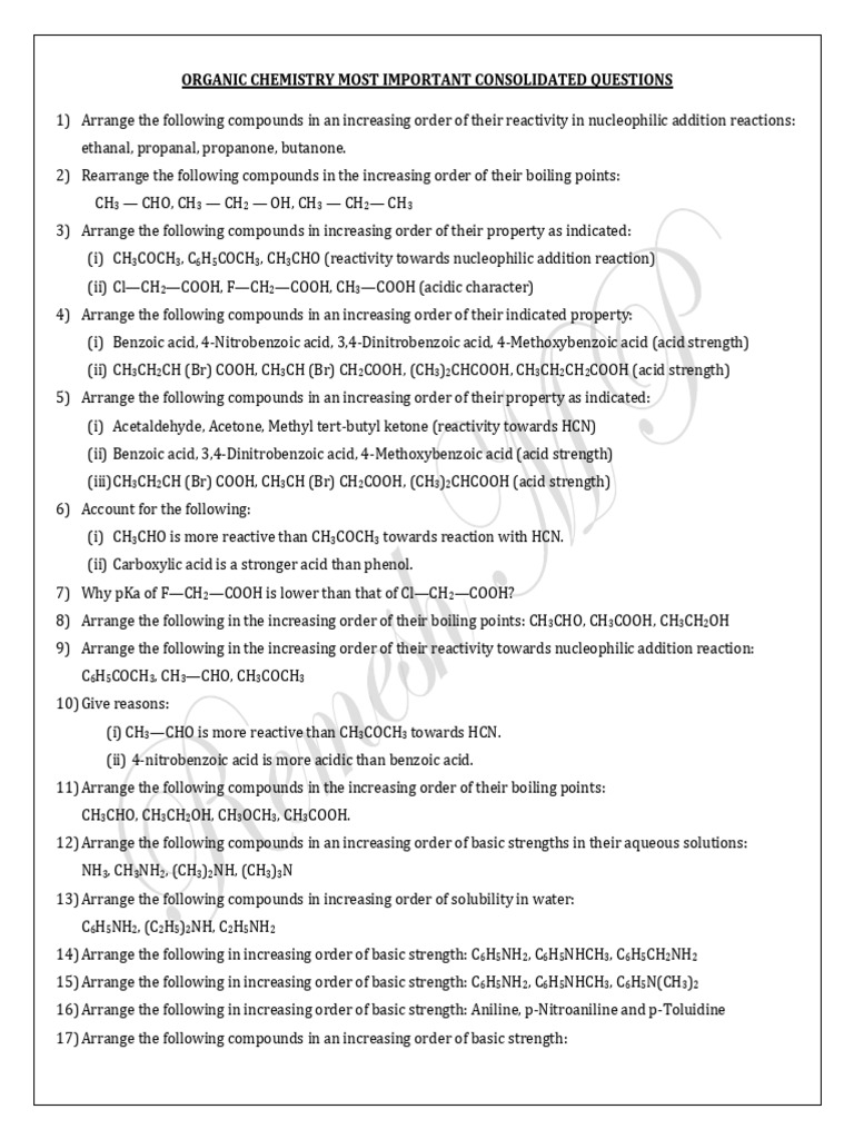 Organic Chemistry Most Important Questions | PDF | Carboxylic Acid ...