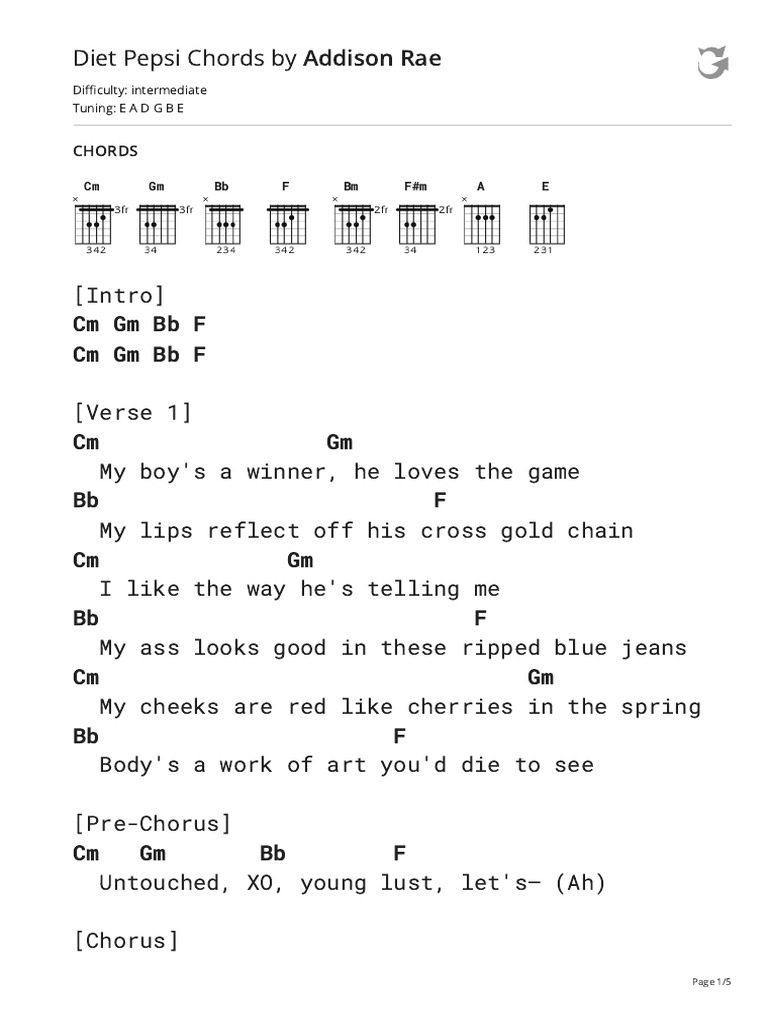 Diet Pepsi Chords by Addison Raetabs at Ultimate Guitar Archive | PDF ...