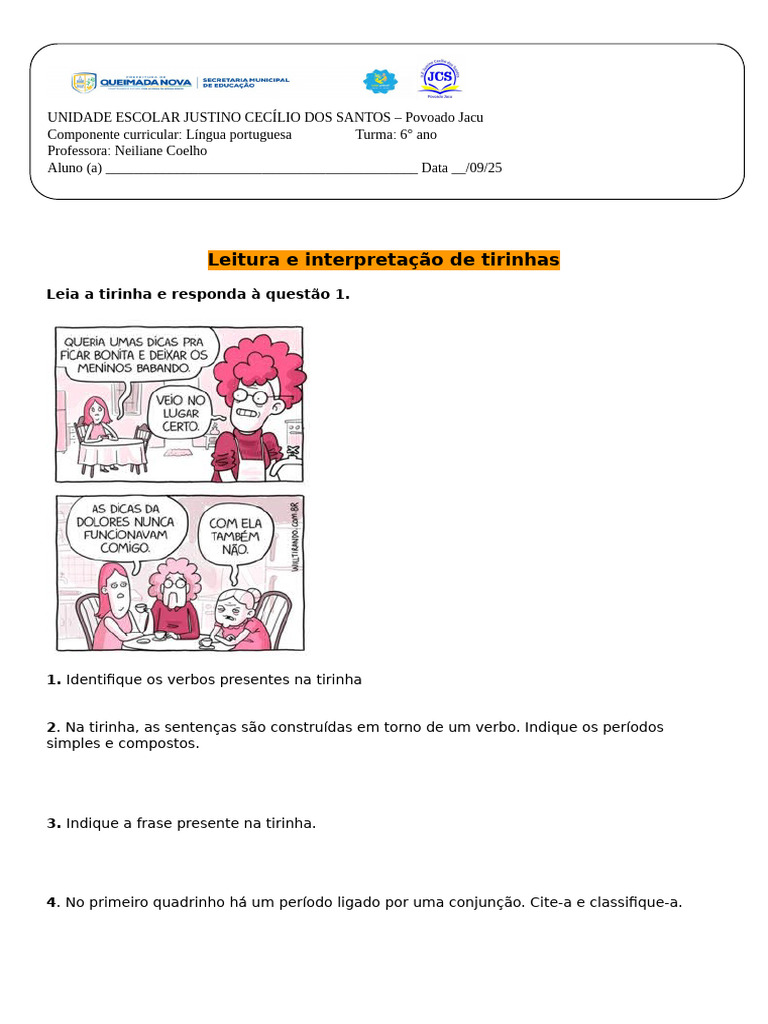 Análise de Tirinhas: Períodos Simples e Compostos | PDF