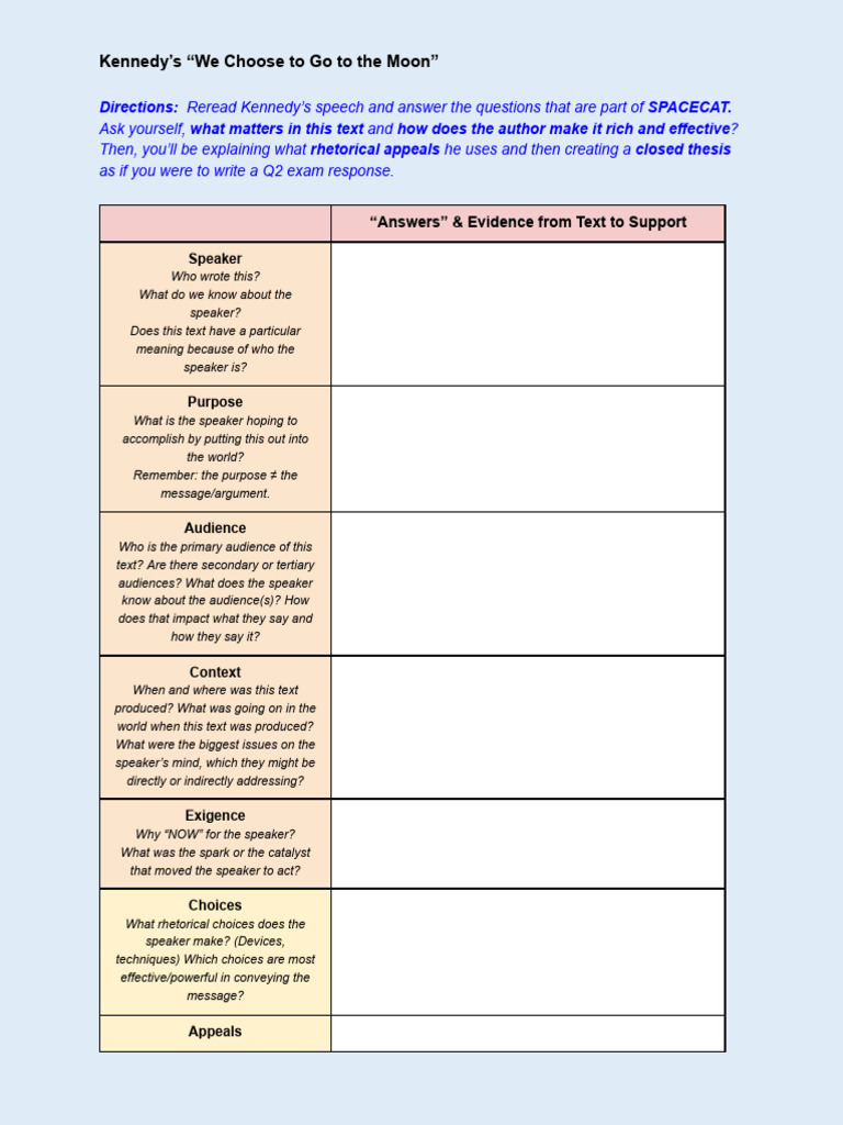 Analyzing Kennedy's Moon Speech | PDF | Rhetoric | Persuasion
