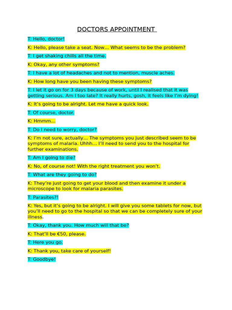 Doctors Appointment Dialogue | PDF