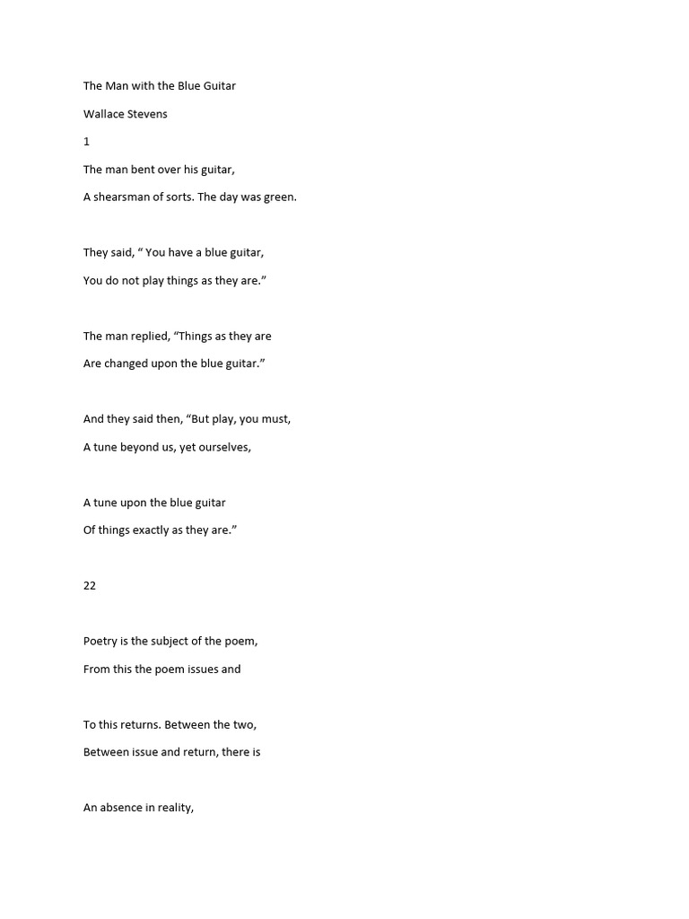The Man with the Blue Guitar Poem | PDF