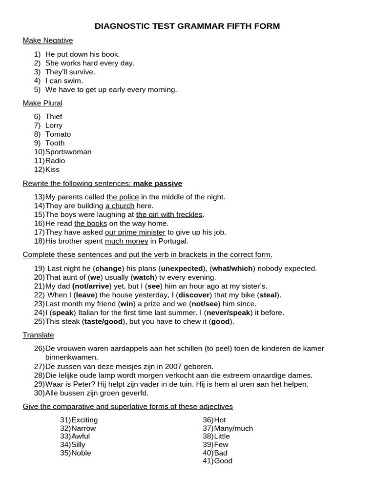 Diagnostic Test Grammar Fifth Form | PDF | Chess Theory | Chess