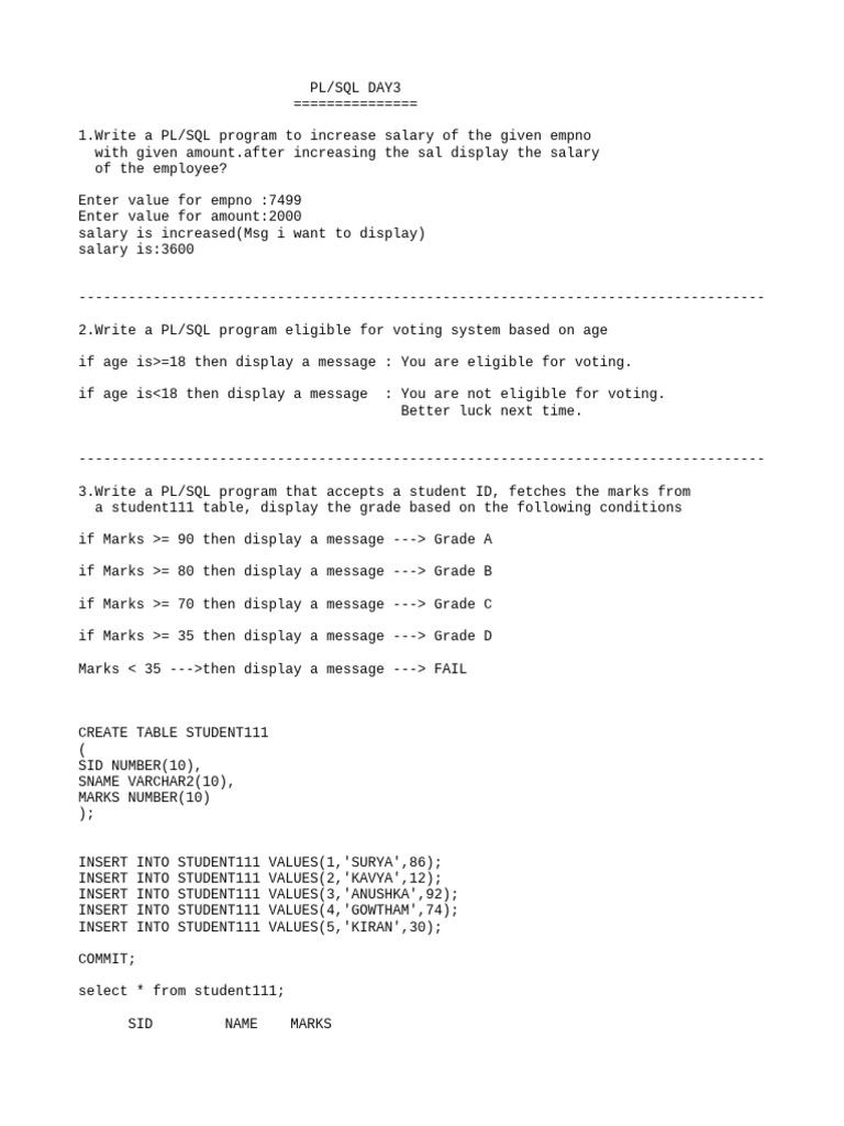 PLSQL Day3 (If, If Else, Elsif) | PDF | Sql | Databases