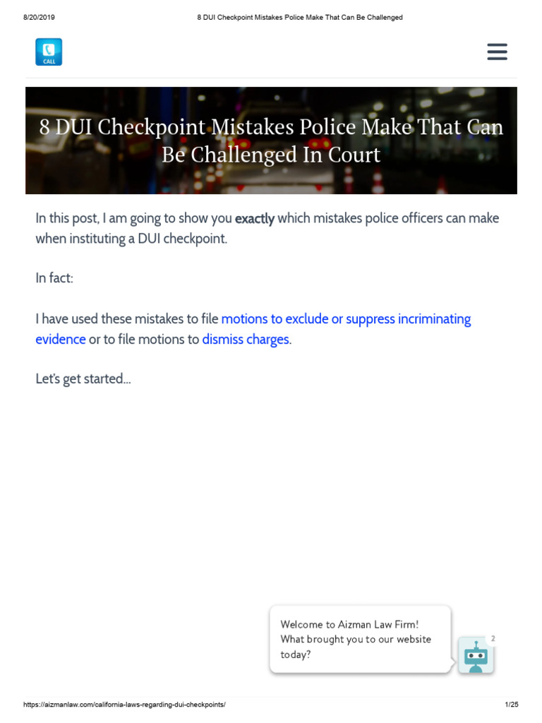 8 DUI Checkpoint Mistakes Police Make That Can Be Challenged | PDF ...
