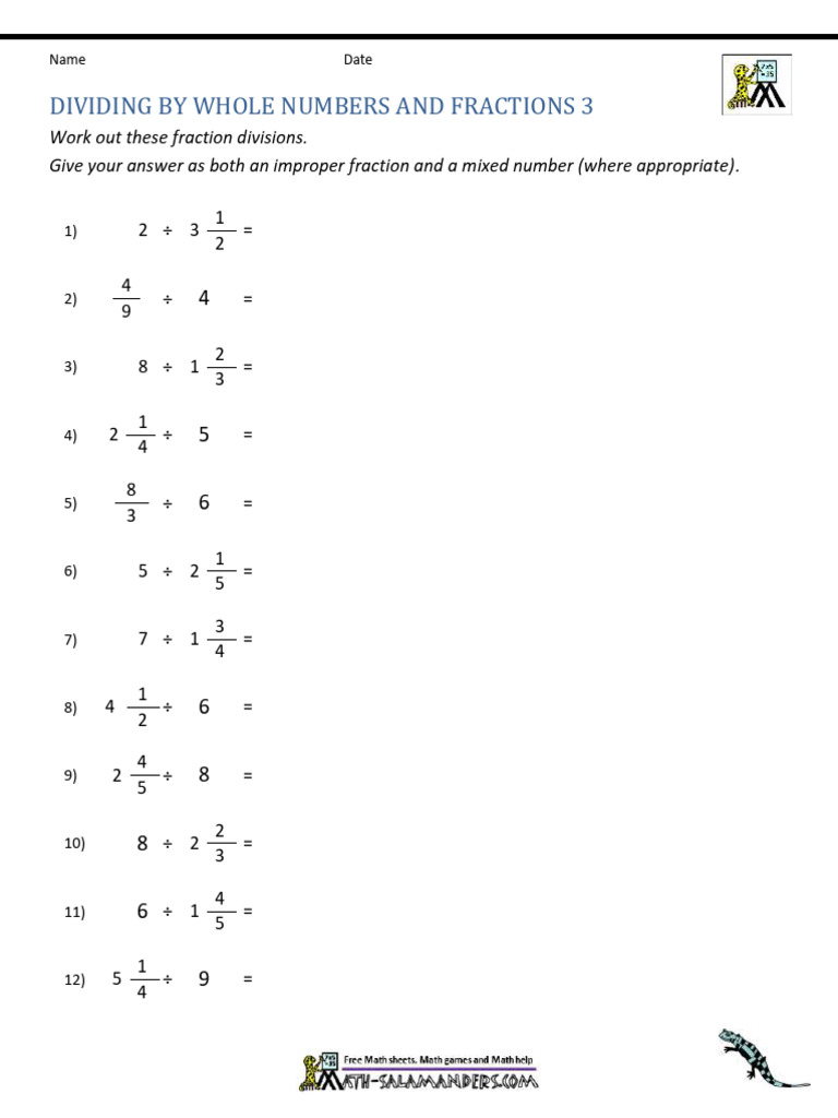 Dividing by Whole Numbers and Fractions 3 | PDF | Mathematics ...