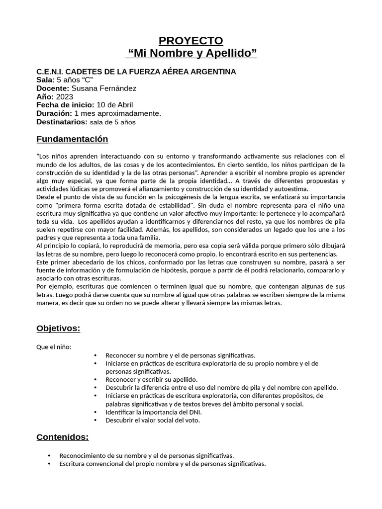PROYECTO MI NOMBRE Y APELLIDO | PDF | Escritura