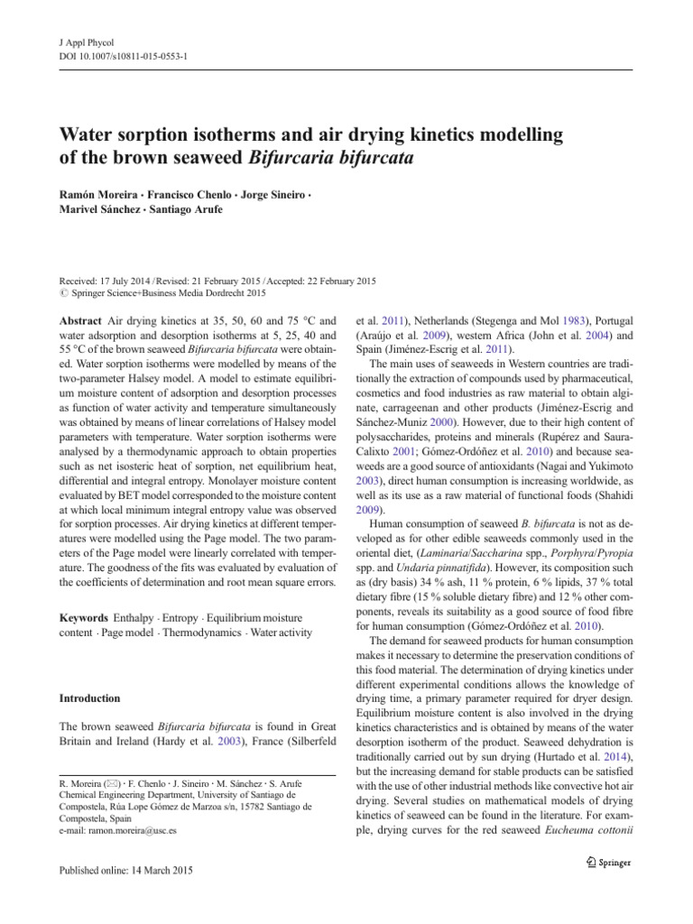 Water Sorption Isotherms and Air Drying Kinetics Modelling | PDF ...