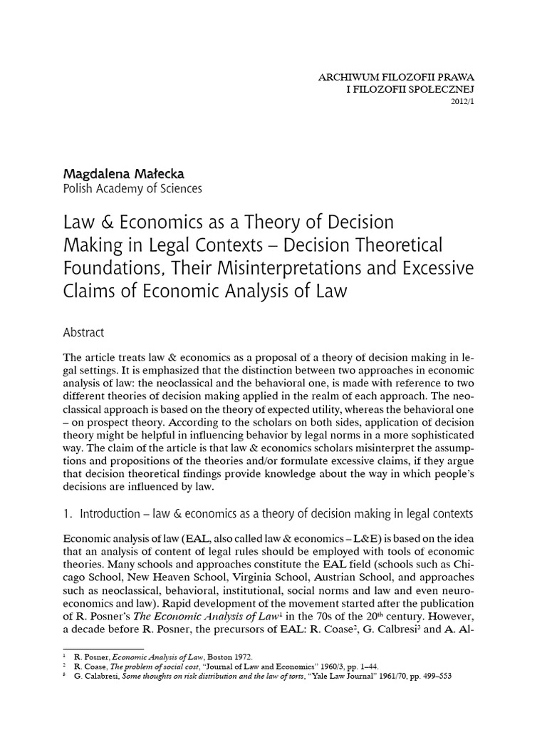 Law Economics Jako Teoria Procesów | PDF | Utility | Decision Theory