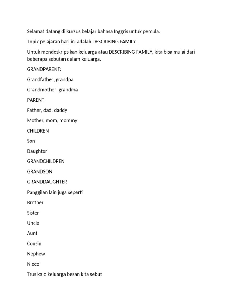 Describing Family Script | PDF