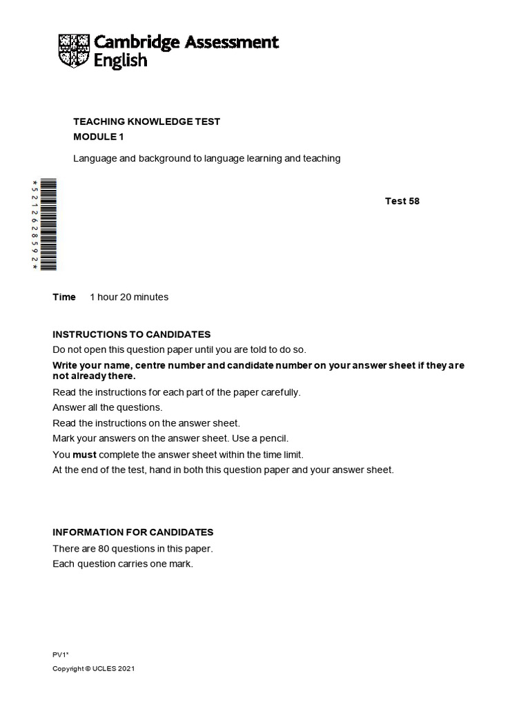 Tkt Module 1 Sample Paper | PDF | Second Language Acquisition ...