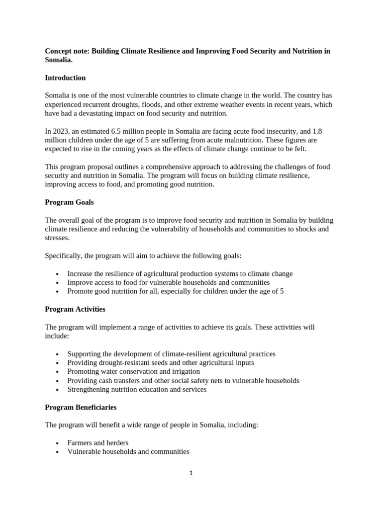 Building Climate Resilience and Improving Food Security and Nutrition ...