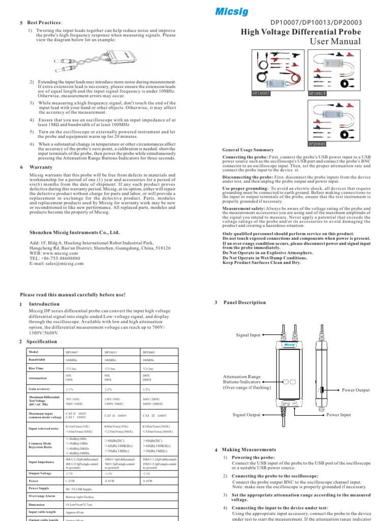 High Voltage Differential Probe Manual | PDF | Electrical Engineering ...