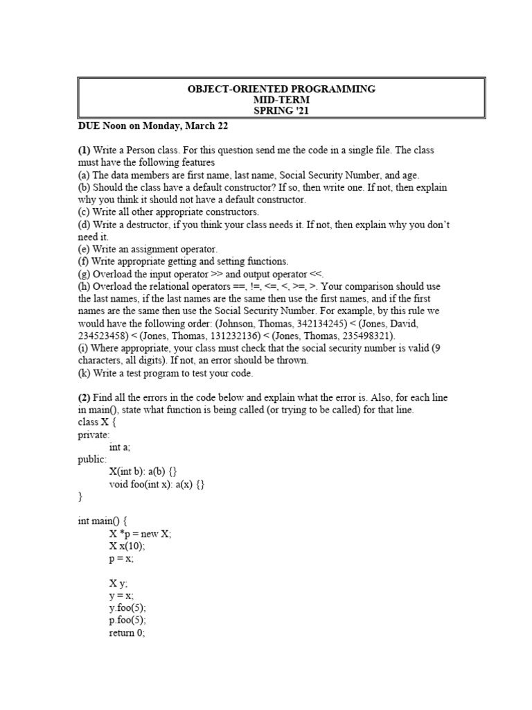 Oop Mid | PDF | Constructor (Object Oriented Programming) | Programming
