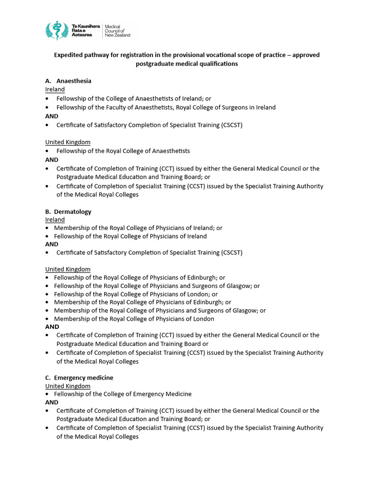Provisional Registration Pathways for Medical Specialists | PDF ...