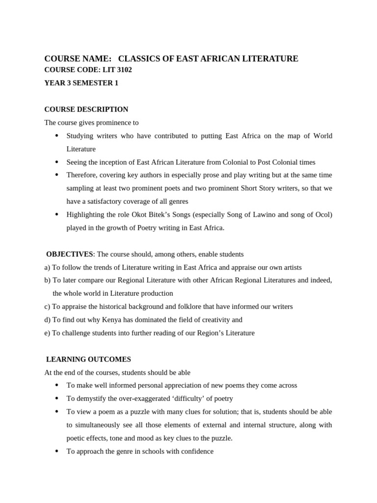 East African Poetry and Literature Course | PDF | Poetry | Writing