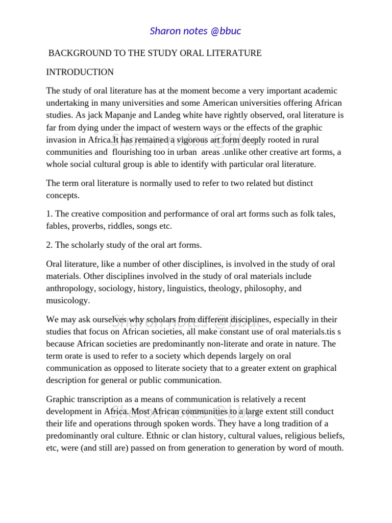 Elements of Oral Literature Explained | PDF | Narrative | Folklore
