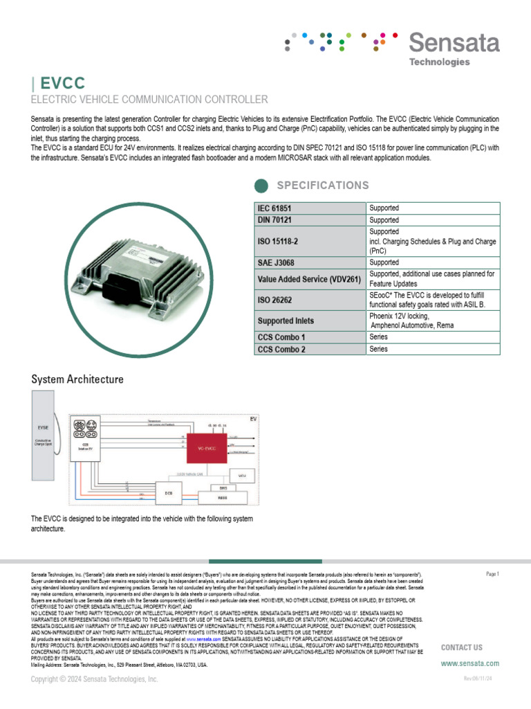 Sensata EVCC Specifications Overview | PDF
