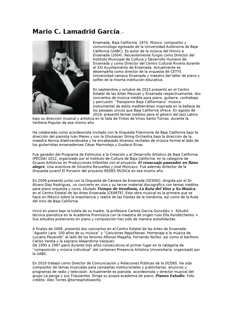 Mario Lamadrid-Reseña Biográfica 2023 | PDF | Musicología | Las artes ...