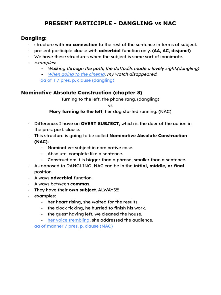 Present Participle - Dangling Vs NAC | PDF