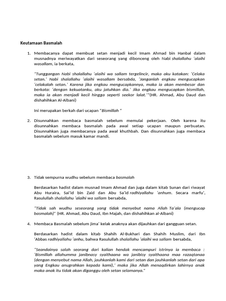 Keutamaan Membaca Basmalah dalam Islam | PDF