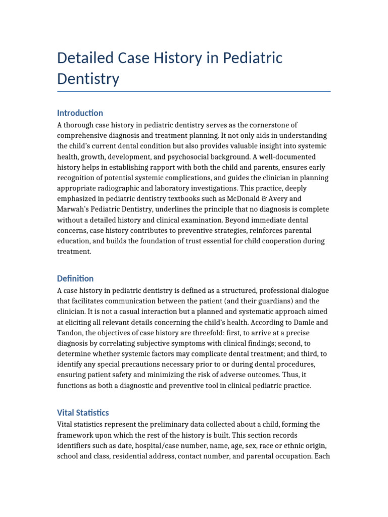 Pediatric Dentistry Case History Essentials | PDF | Medical Diagnosis ...