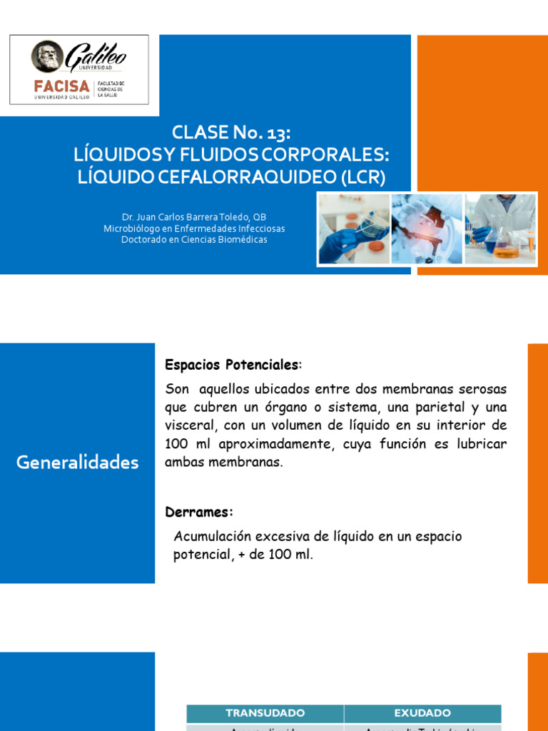 Clase No. 13 Liquidos y Fluidos Corporales LCR | PDF | Fluido cerebroespinal | Especialidades ...