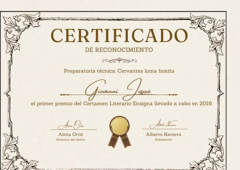 Certificado Diploma de Reconocimiento Vintage Antiguo Beige y Marrón | PDF