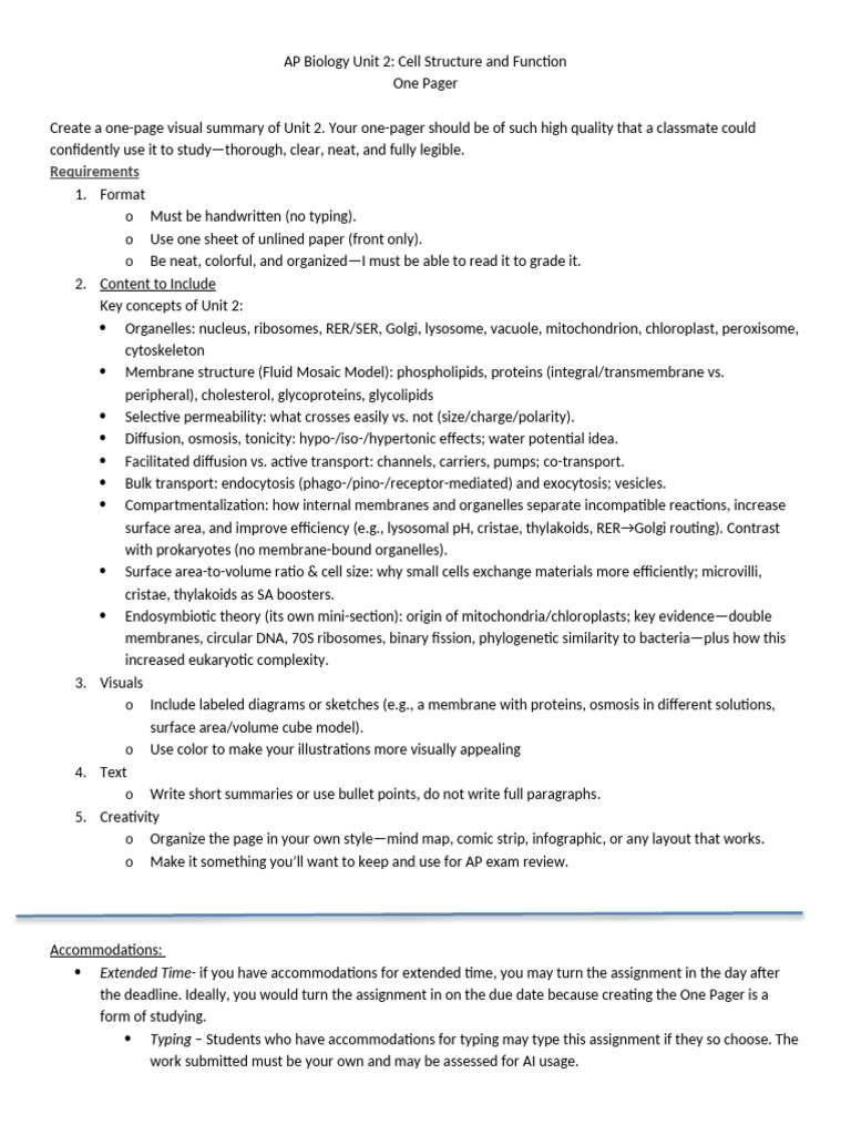 Unit 2 One Pager Assignment | PDF | Cell Membrane | Cell (Biology)