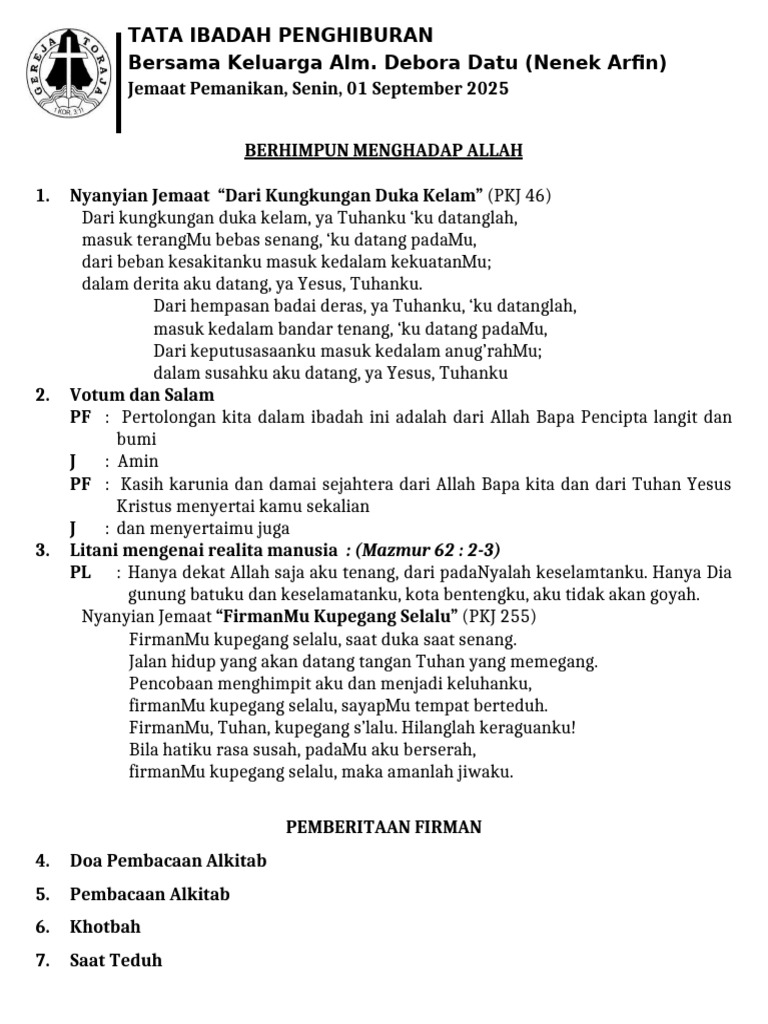 Liturgi Ibadah Penghiburan Duka Kristen | PDF