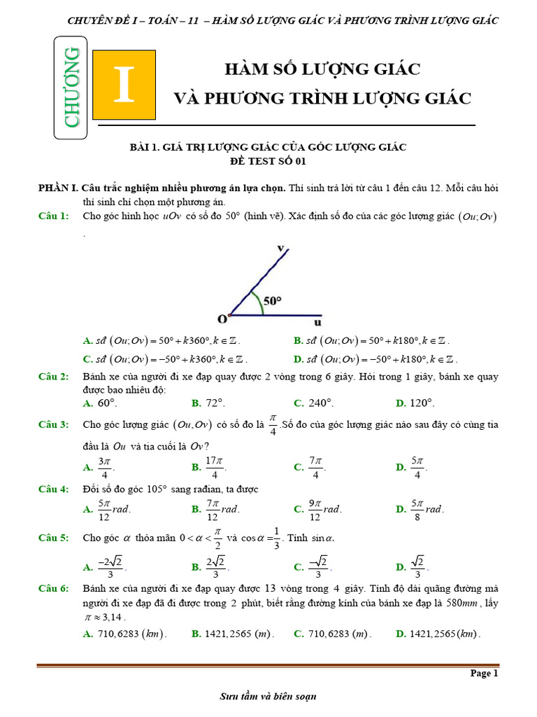 De Kiem Tra Theo Bai Hoc Chu de Ham So Luong Giac Va Phuong Trinh Luong Giac Trang 1 | PDF