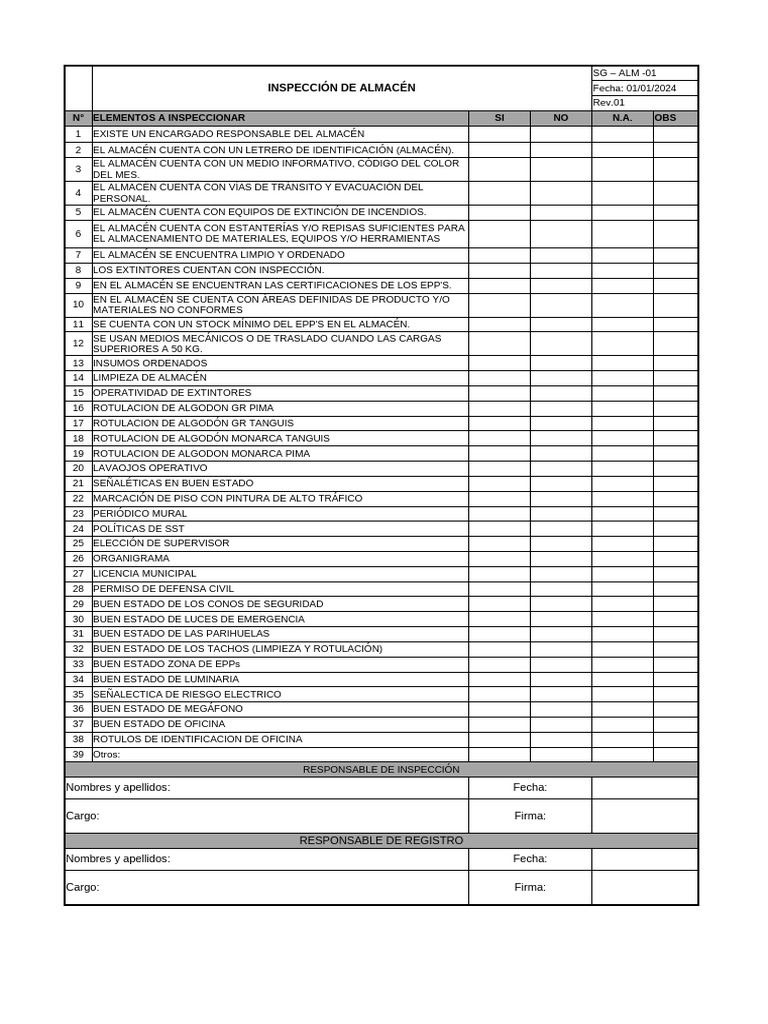 ALM INS - Check List de Almacen | PDF