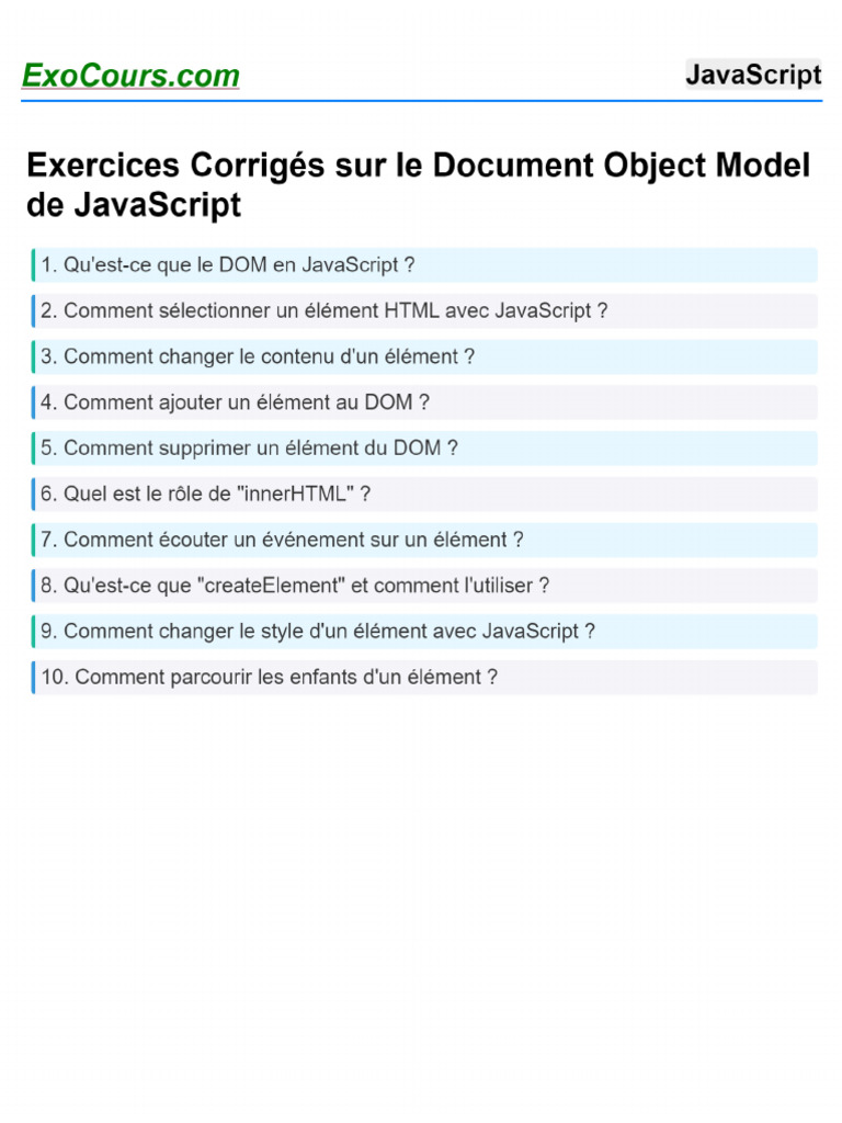 291 Javascript Javascript Dom Manipulation Exercices Corriges Sur Le ...