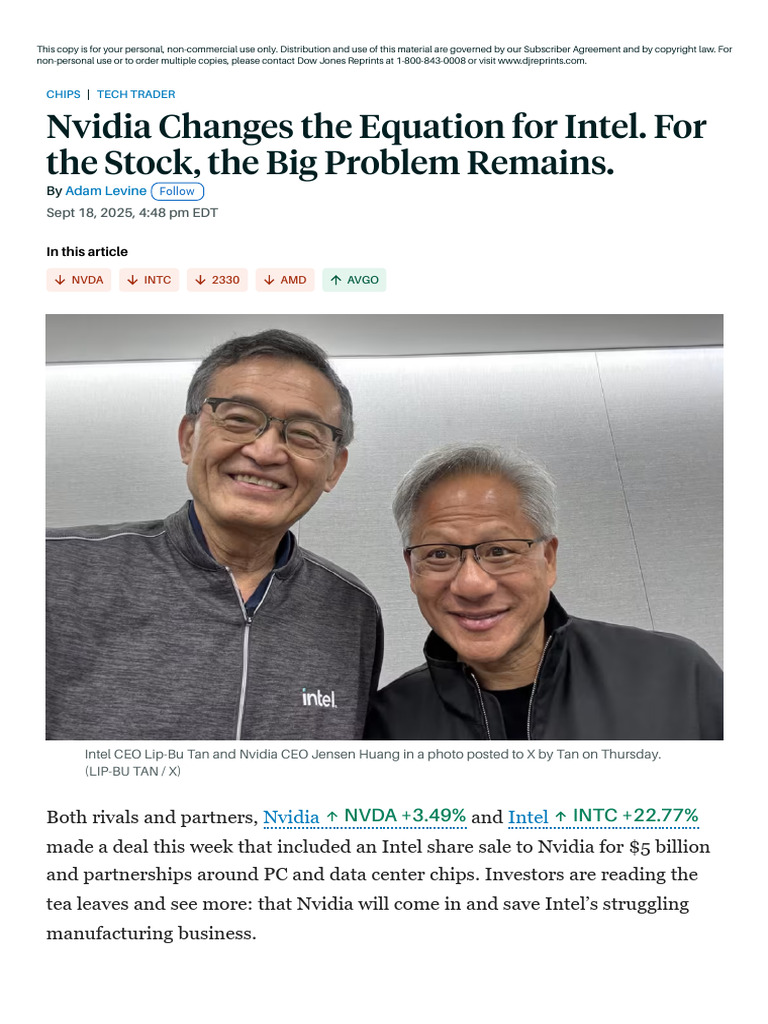 Nvidia Changes The Equation For Intel. The Stock's Big Problem Remains ...