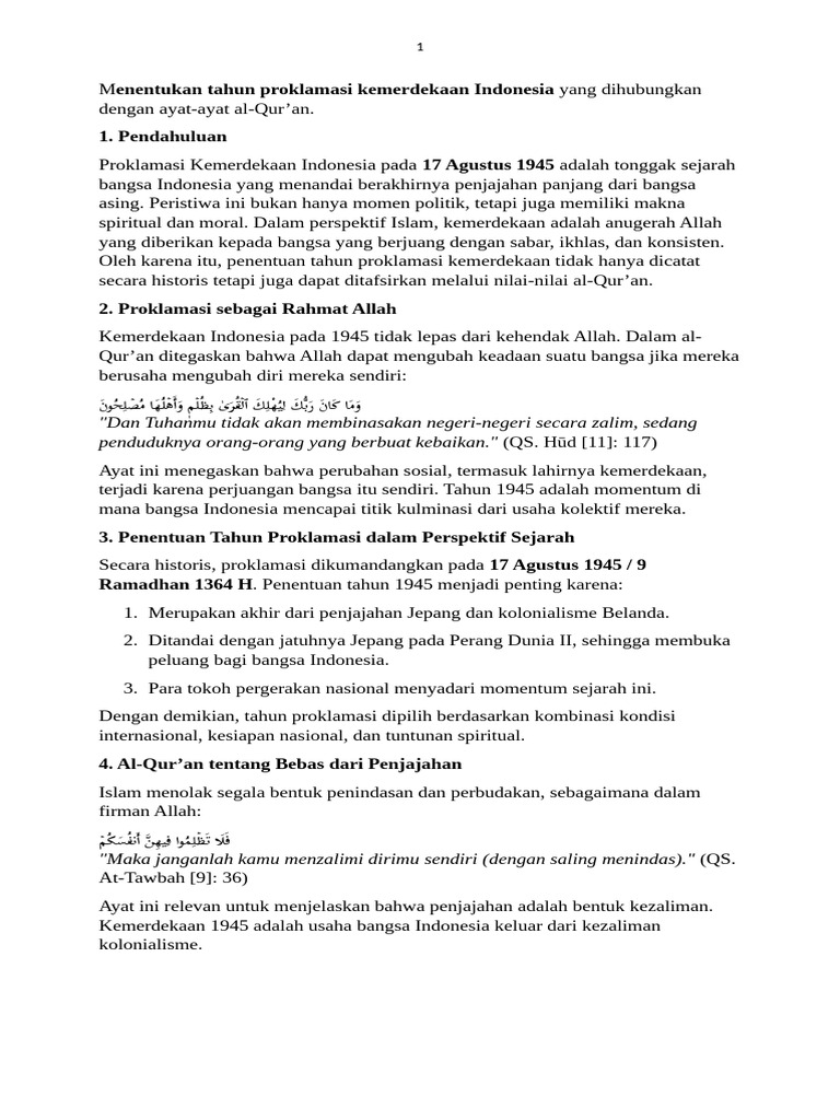 Proklamasi 1945 dan Al-Qur'an: Makna Spiritual | PDF
