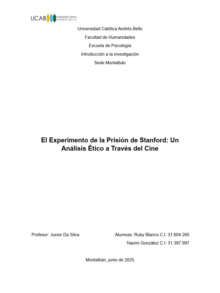 Experimento Stanford. Investigacion I. Ruby Blanco y Naomi Gonzales. | PDF