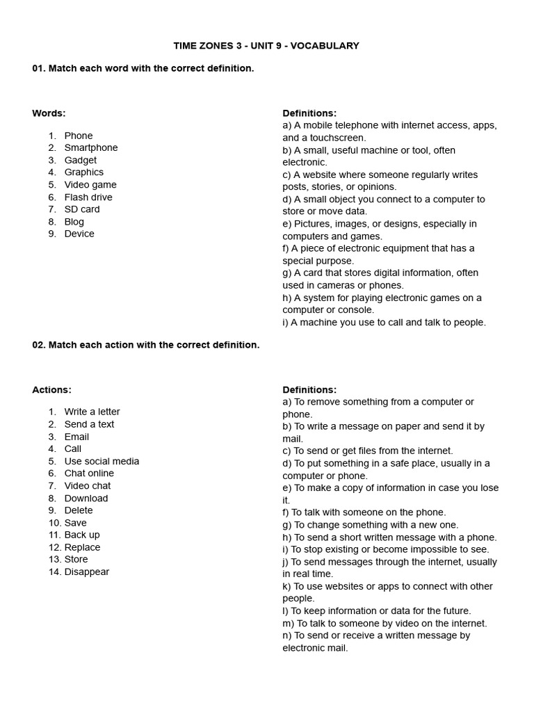 Time Zones 3 - Unit 9 - Vocabulary | PDF | Smartphone | Internet