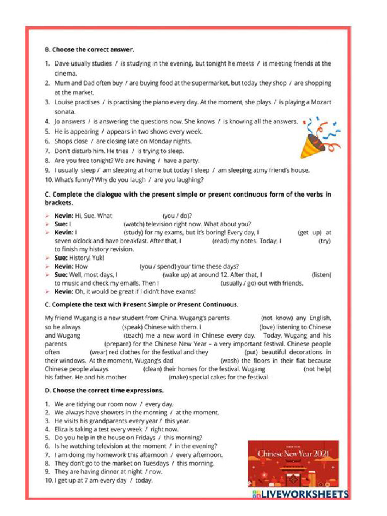 P.simple and Continuous - Homework | PDF