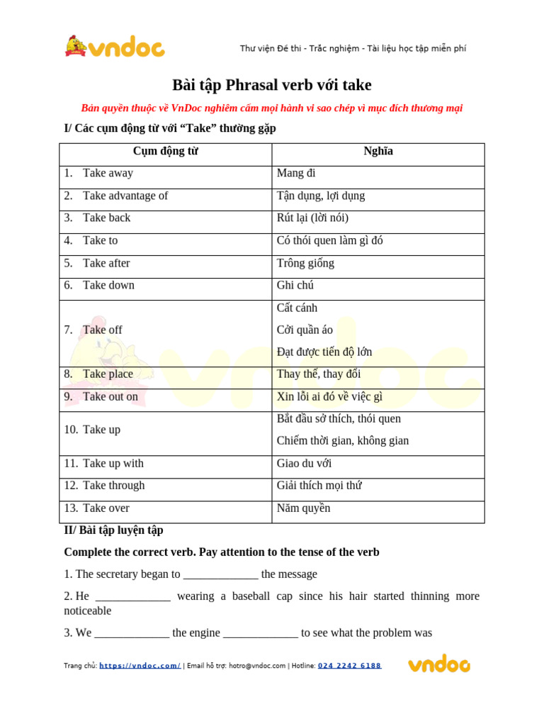 Bai Tap Phrasal Verb Voi Take | PDF